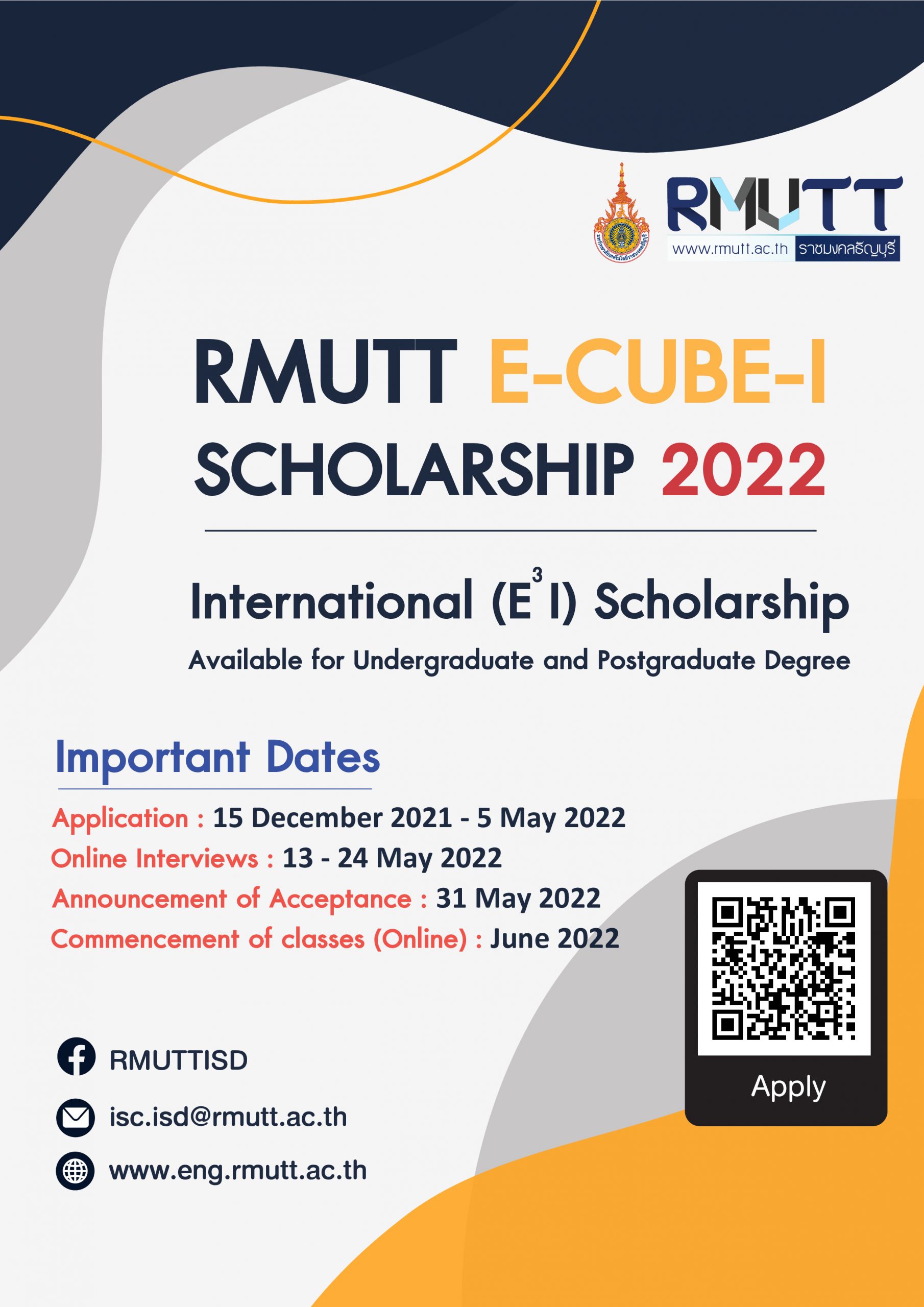 RMUTT E-CUBE-I (E3I) Scholarship 2022 – Rajamangala University of ...