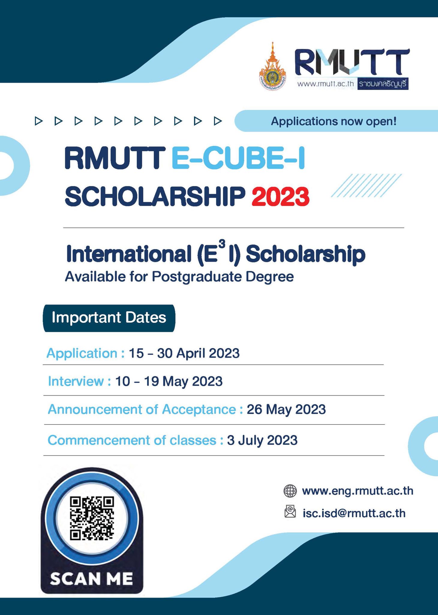 RMUTT E-CUBE-I (E3I) Scholarship 2023 – Rajamangala University of Technology Thanyaburi